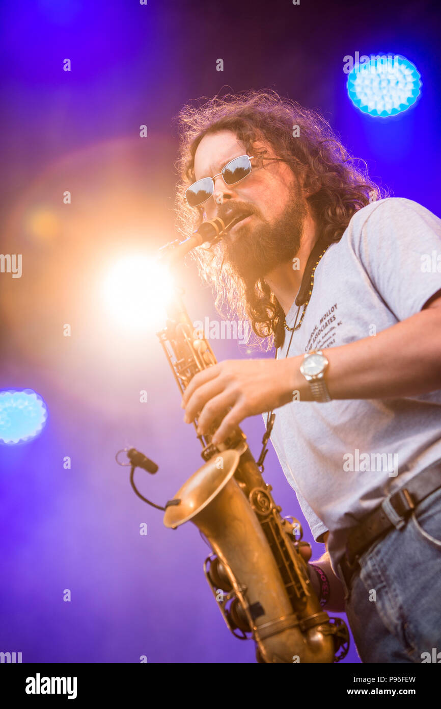 Norway, Bergen - June 13, 2018. Saxophonist Roy Molloy performs live ...