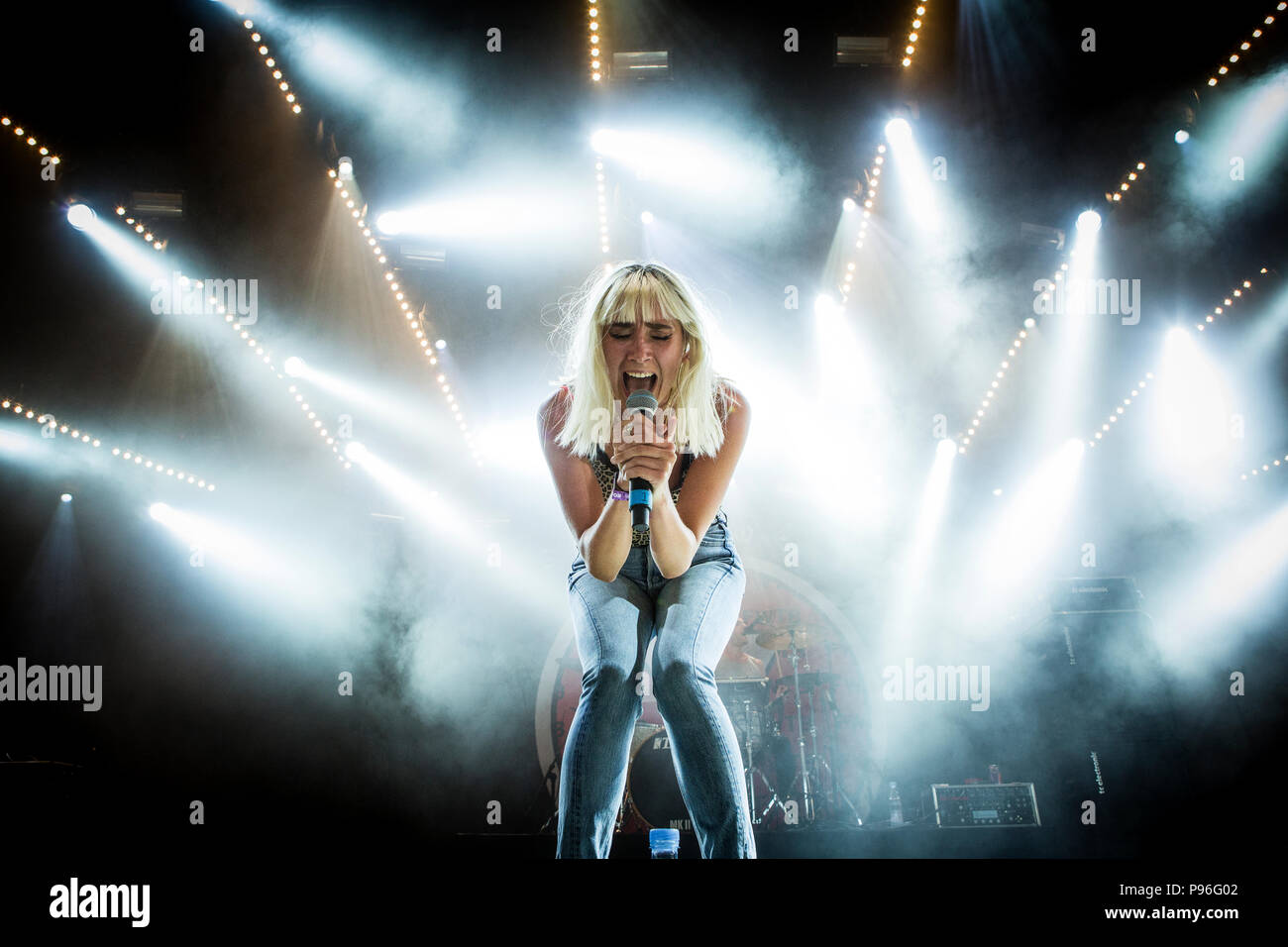 Denmark, Roskilde - July 7, 2018. The English punk-pop band Yonaka ...