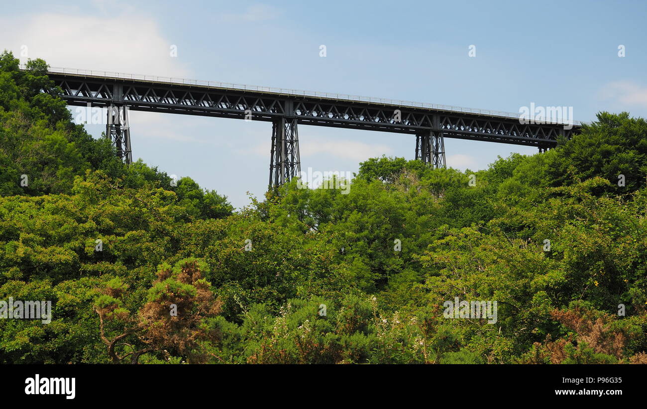 The Victorian wrought iron Meldon Viaduct, disused railway line and ...