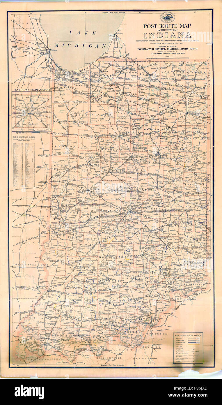 Vintage post route maps hi-res stock photography and images - Alamy