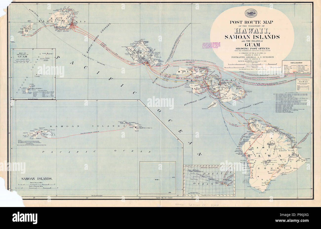 Hawaii territory post route map hi-res stock photography and images - Alamy