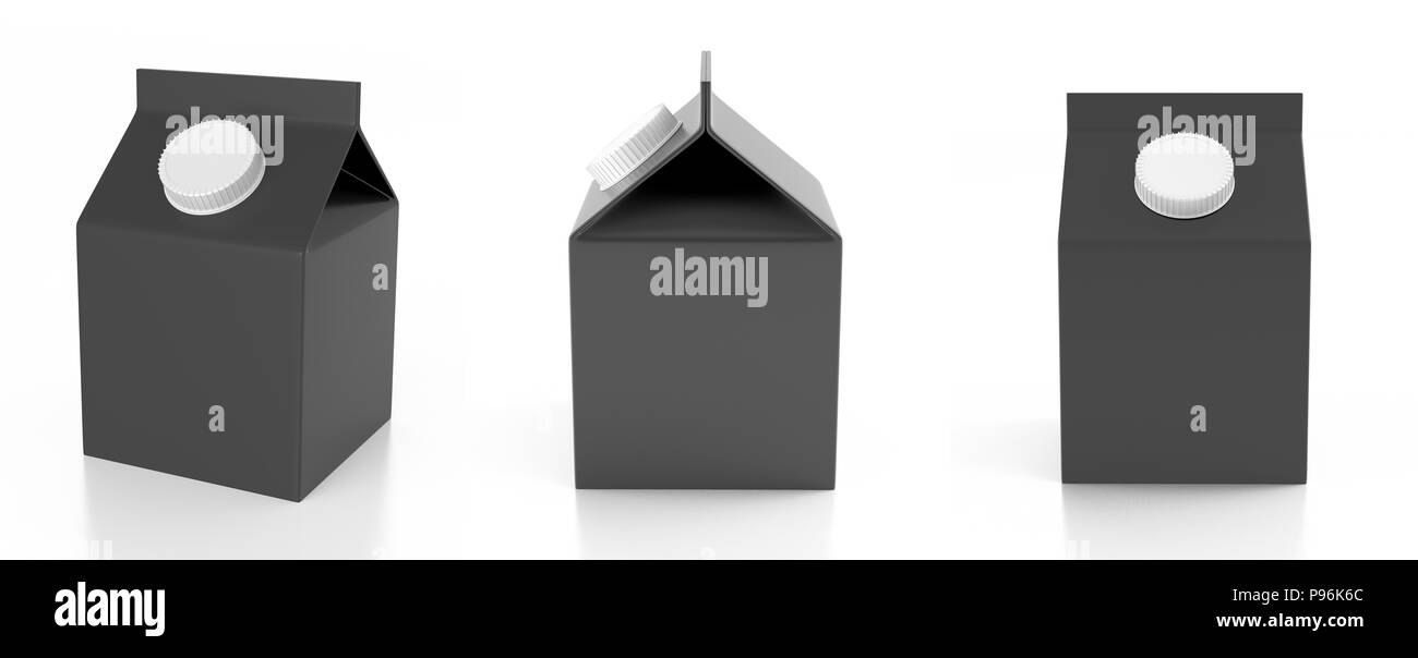 Blank black carton liquid container. Isolated on white background. 3d ...