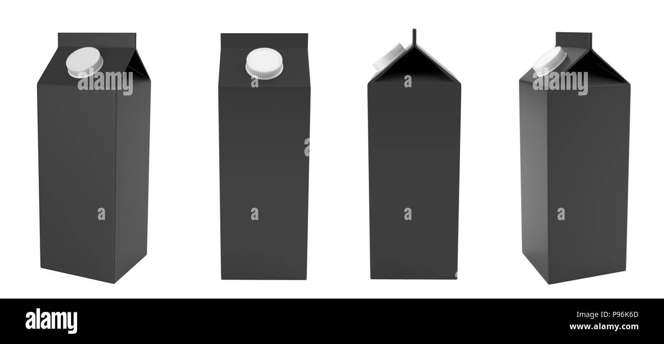 Blank black carton liquid container. Isolated on white background. 3d ...