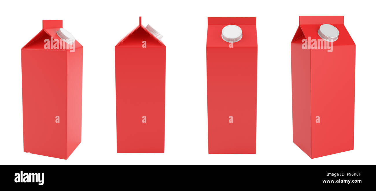 Blank red carton liquid container. Isolated on white background. 3d ...
