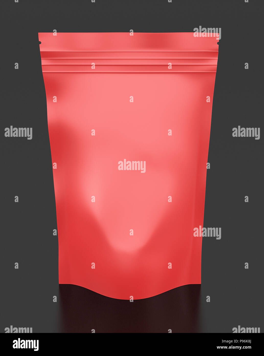 Blank red foil snack package. Isolated on black background. Include ...