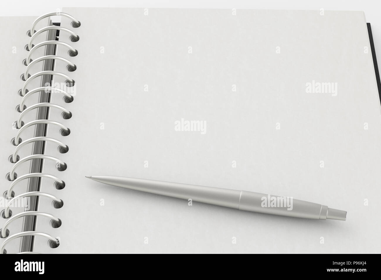 Open blank notepad with a pen. Isolated on white background. Include ...