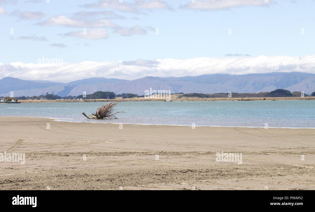 Landscape view of Foxton Beach looking out across the Manawatu River ...