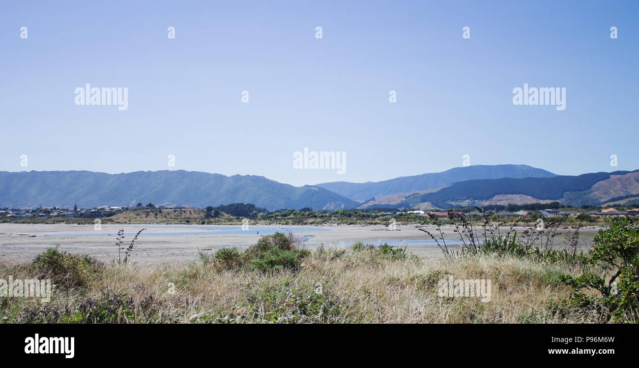 Landscape view looking out over the Waikanae Estuary Scientific Reserve ...