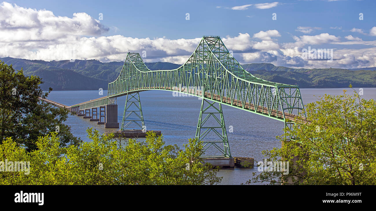 Panorama of Astoria megler bridge that spans across the Columbia River ...