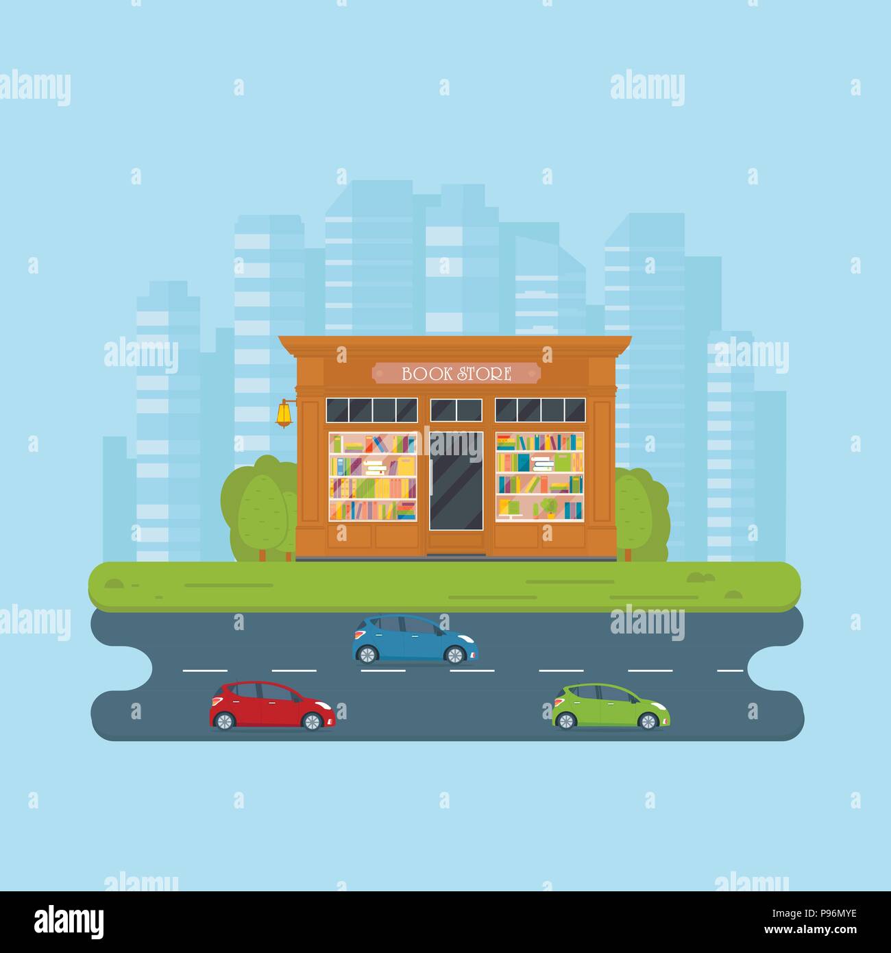 Vector flat design exterior of shop facade: book store. Store front ...
