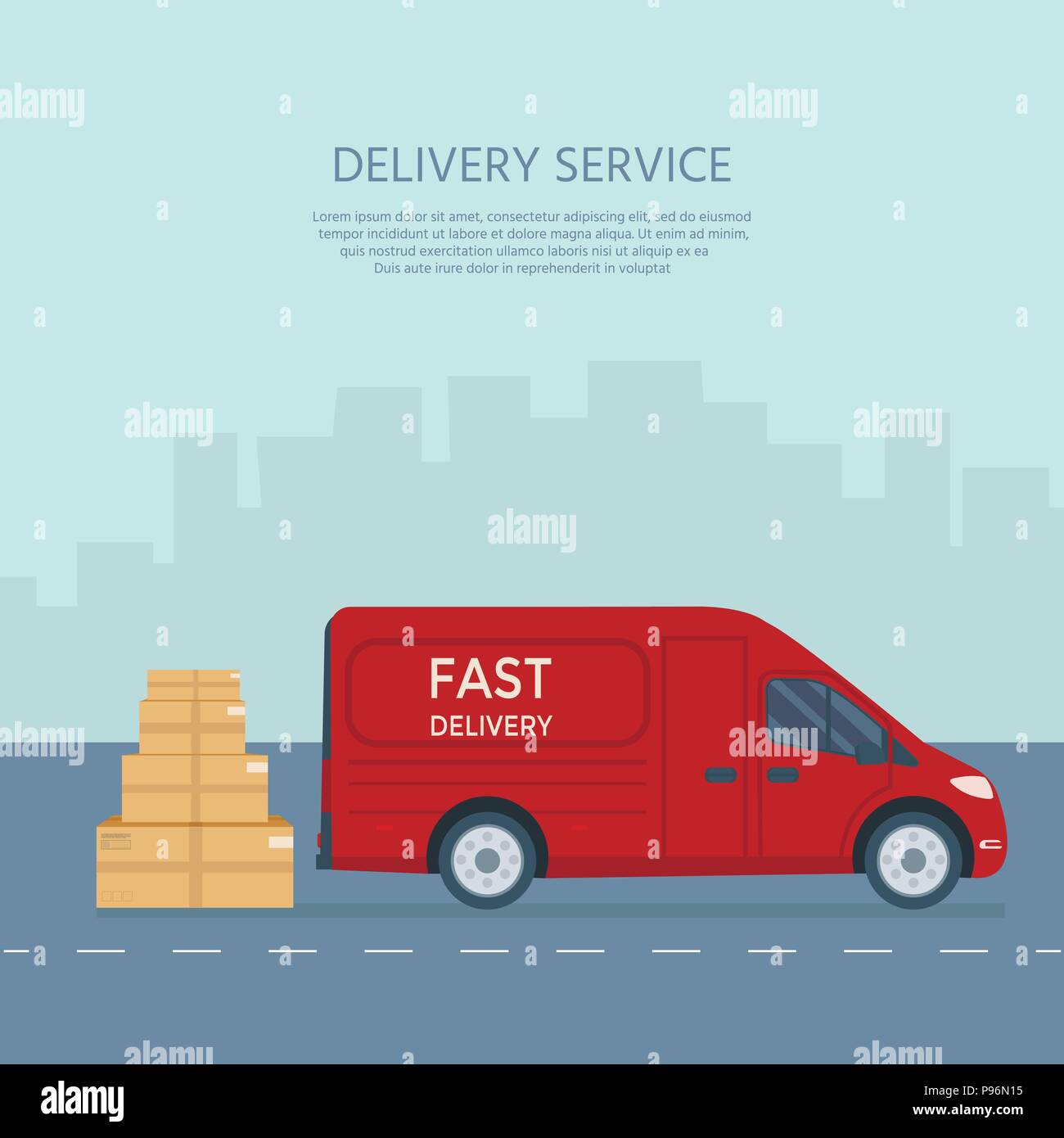 Logistics and delivery service concept: truck, lorry, van with store ...