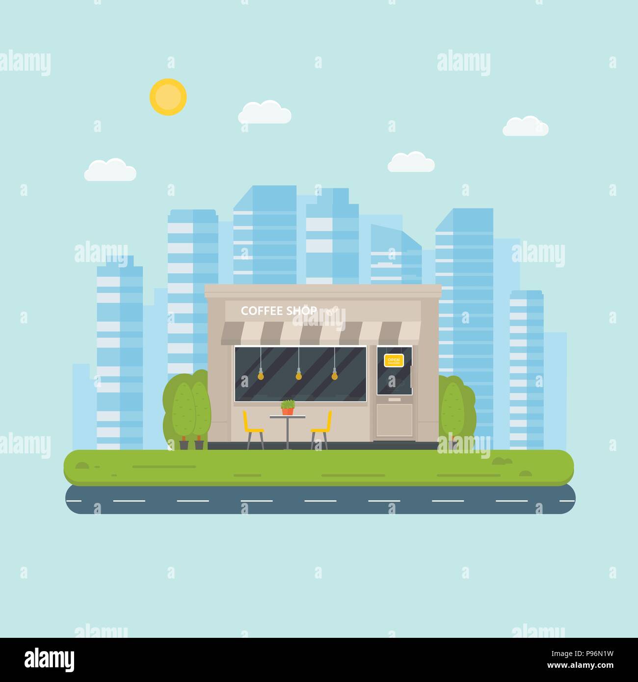 Vector flat design restaurant exterior and coffee shops facad . Store ...