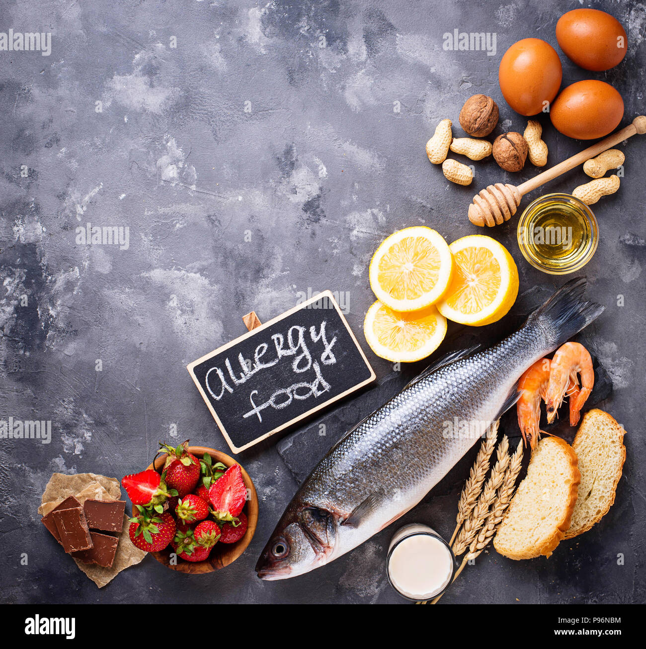 Allergy food concept. Assorted of allergic products Stock Photo - Alamy
