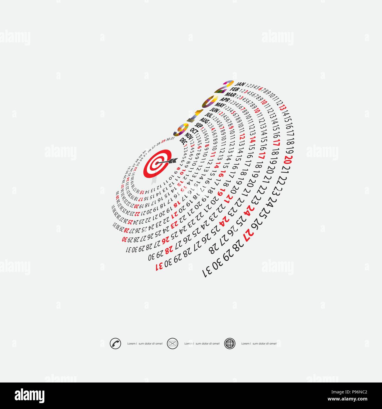 2019 Calendar Template.Spiral calendar.Calendar 2019 Set of 12 Months ...