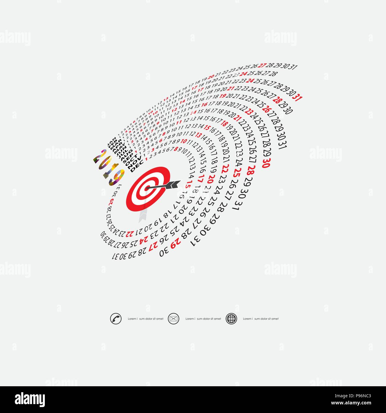 2019 Calendar Template.Spiral calendar.Calendar 2019 Set of 12 Months ...