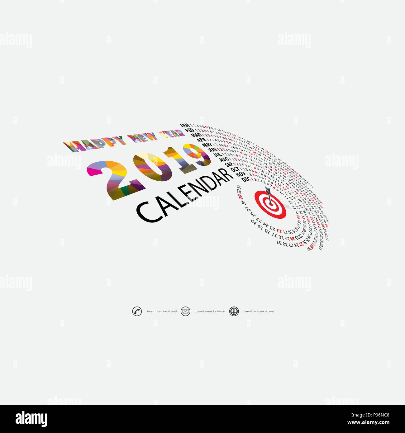 2019 Calendar Template.Spiral calendar.Calendar 2019 Set of 12 Months ...