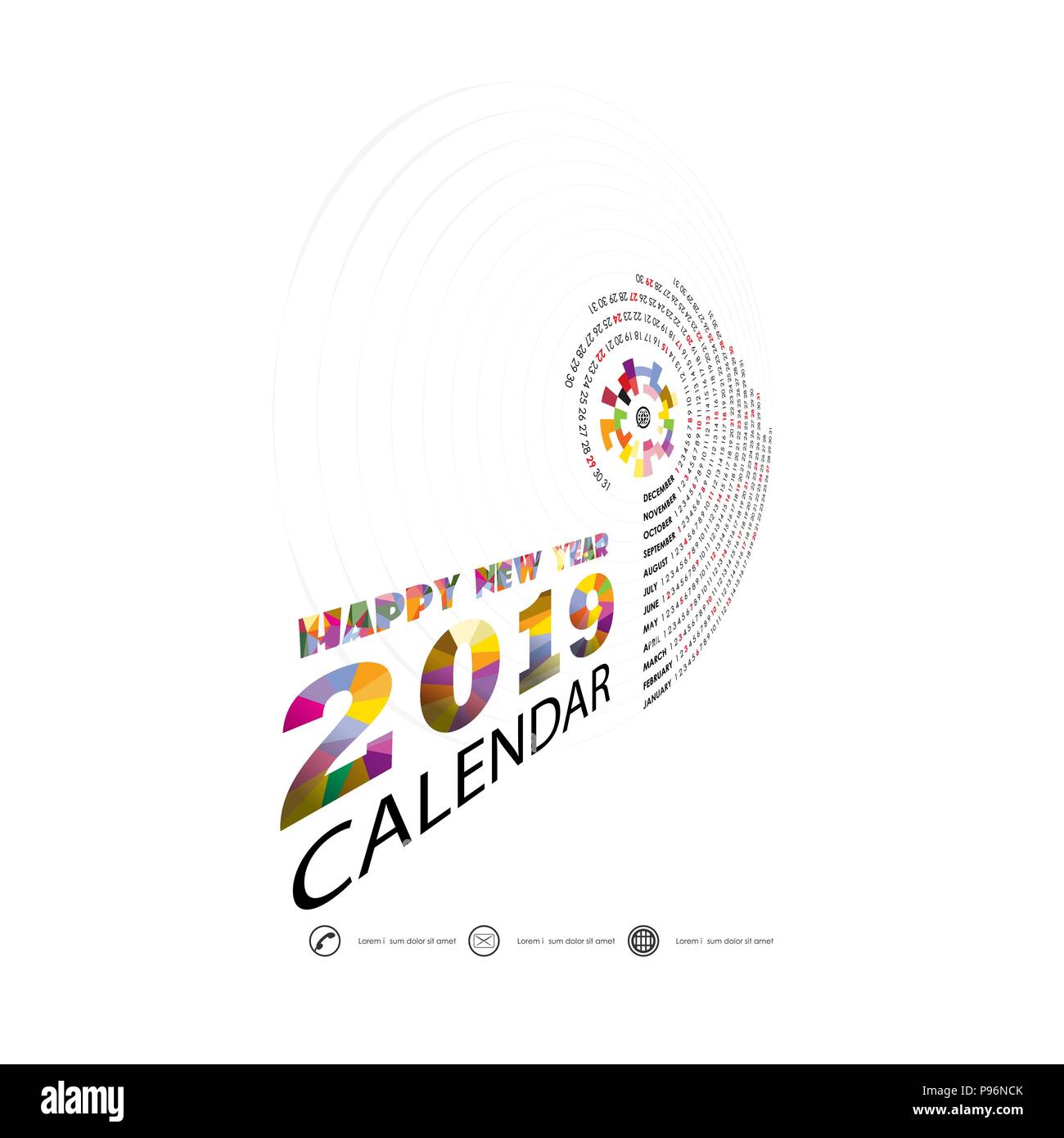 2019 Calendar Template.Spiral calendar.Calendar 2019 Set of 12 Months ...