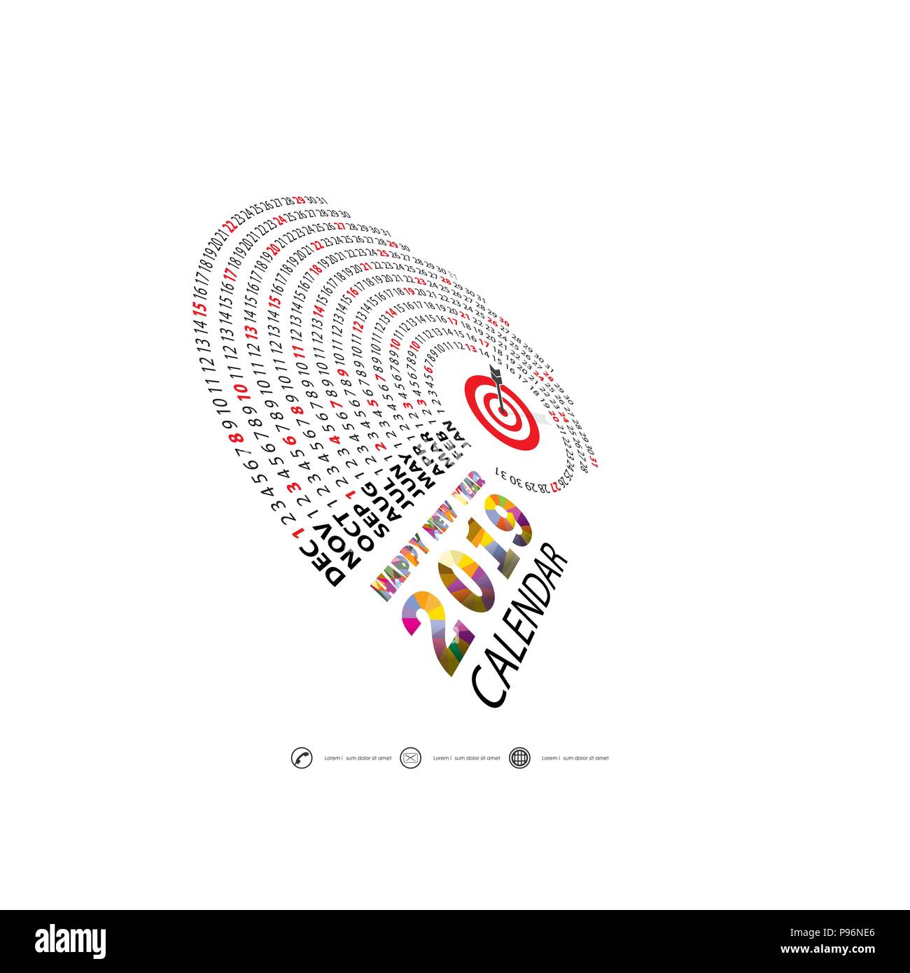 2019 Calendar Template.Spiral calendar.Calendar 2019 Set of 12 Months ...