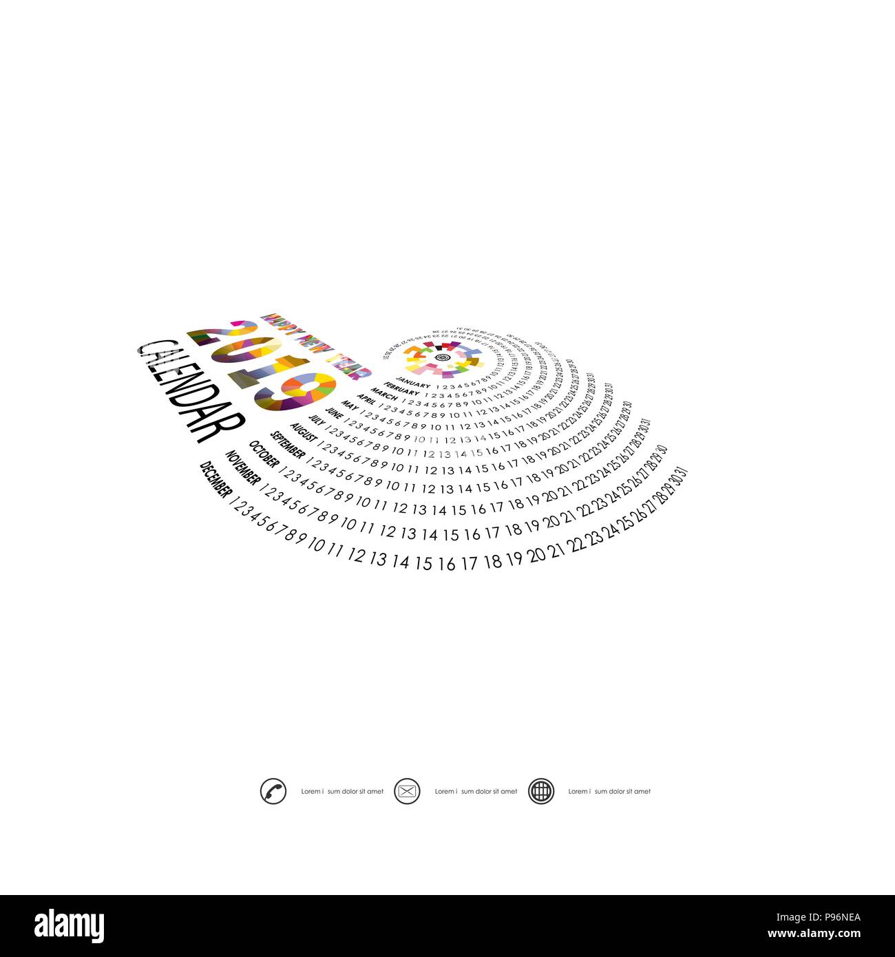 2019 Calendar Template.Spiral calendar.Calendar 2019 Set of 12 Months ...