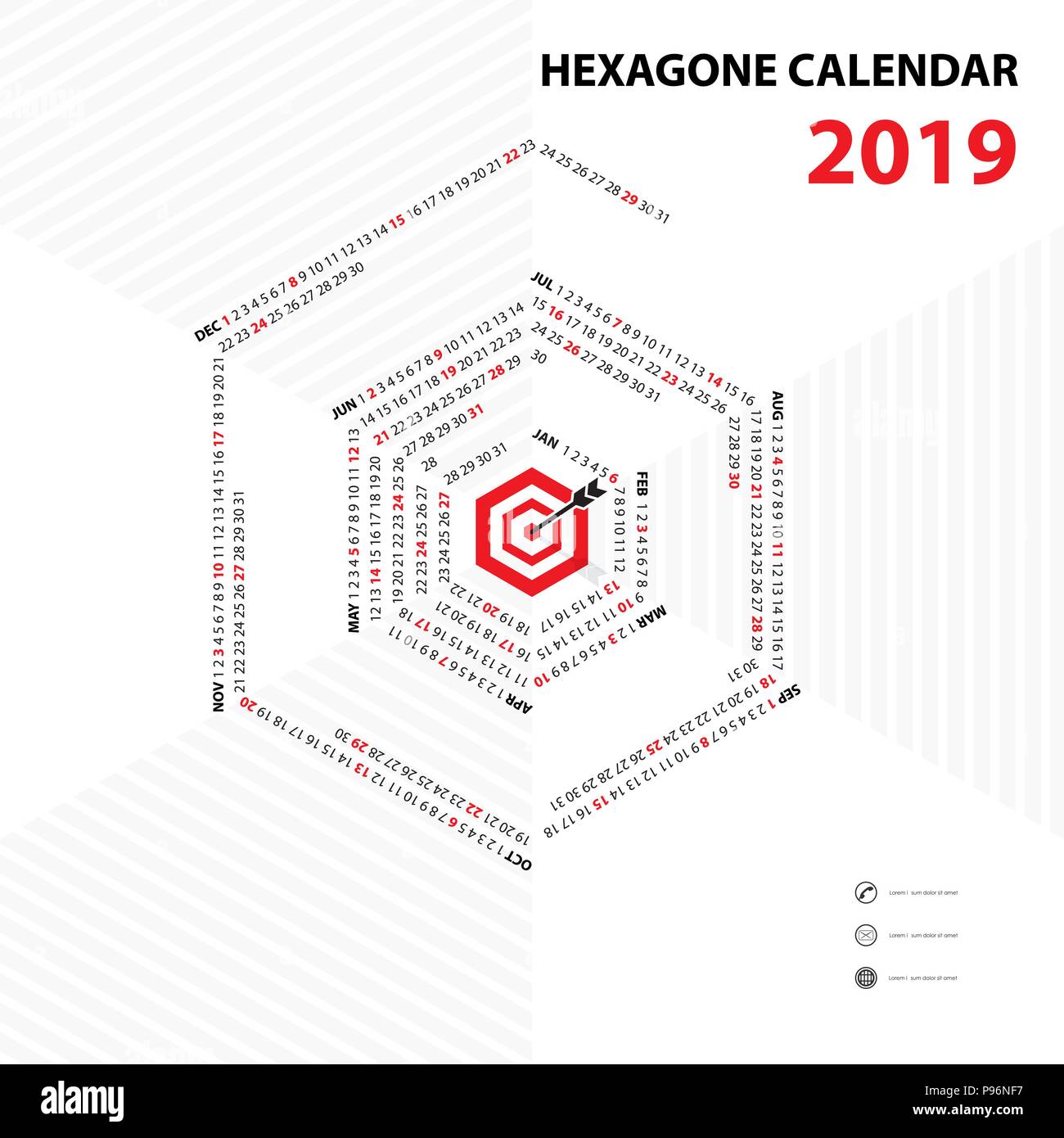 2019 Calendar Template.Hexagon shape calendar.Calendar 2019 Set of 12 ...