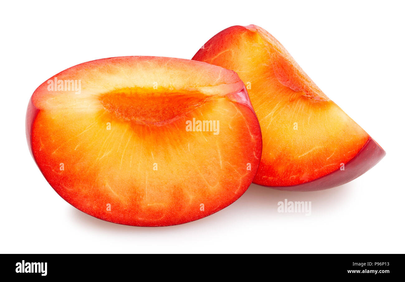 sliced red plum path isolated Stock Photo - Alamy