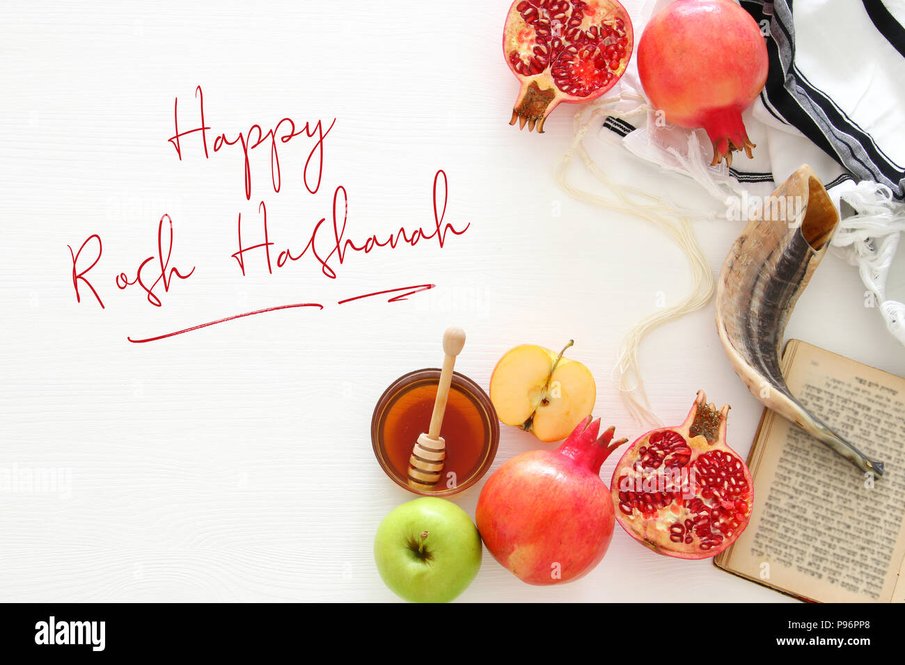 Rosh hashanah (jewish New Year holiday) concept. Traditional symbols ...