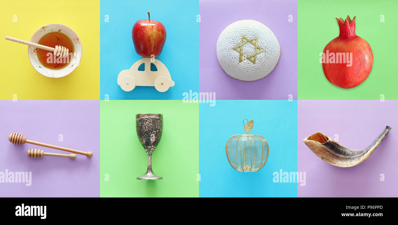 Rosh hashanah (jewish New Year holiday) collage concept. Traditional ...