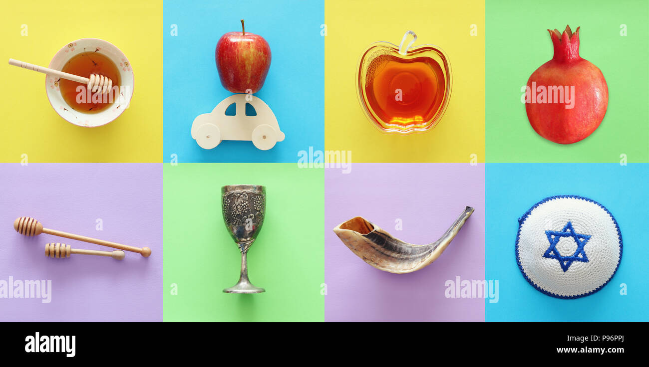 Rosh hashanah (jewish New Year holiday) collage concept. Traditional ...