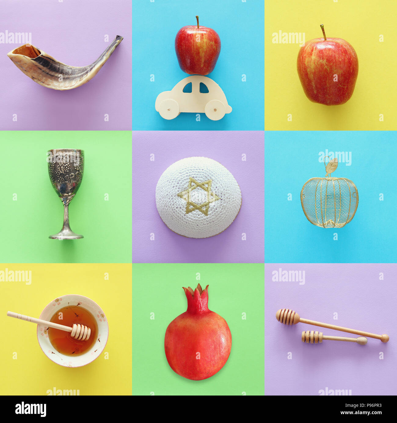 Rosh hashanah (jewish New Year holiday) collage concept. Traditional ...
