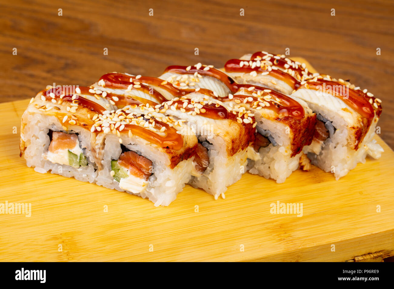 Delicious eel rolls with sesame and cheese Stock Photo - Alamy