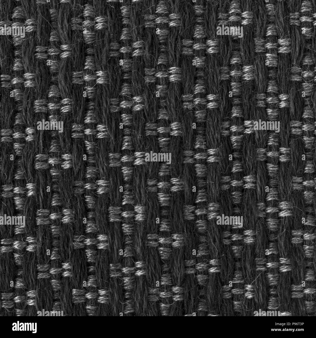 Black hand weaving matting tweed fabric texture. Closeup square ...