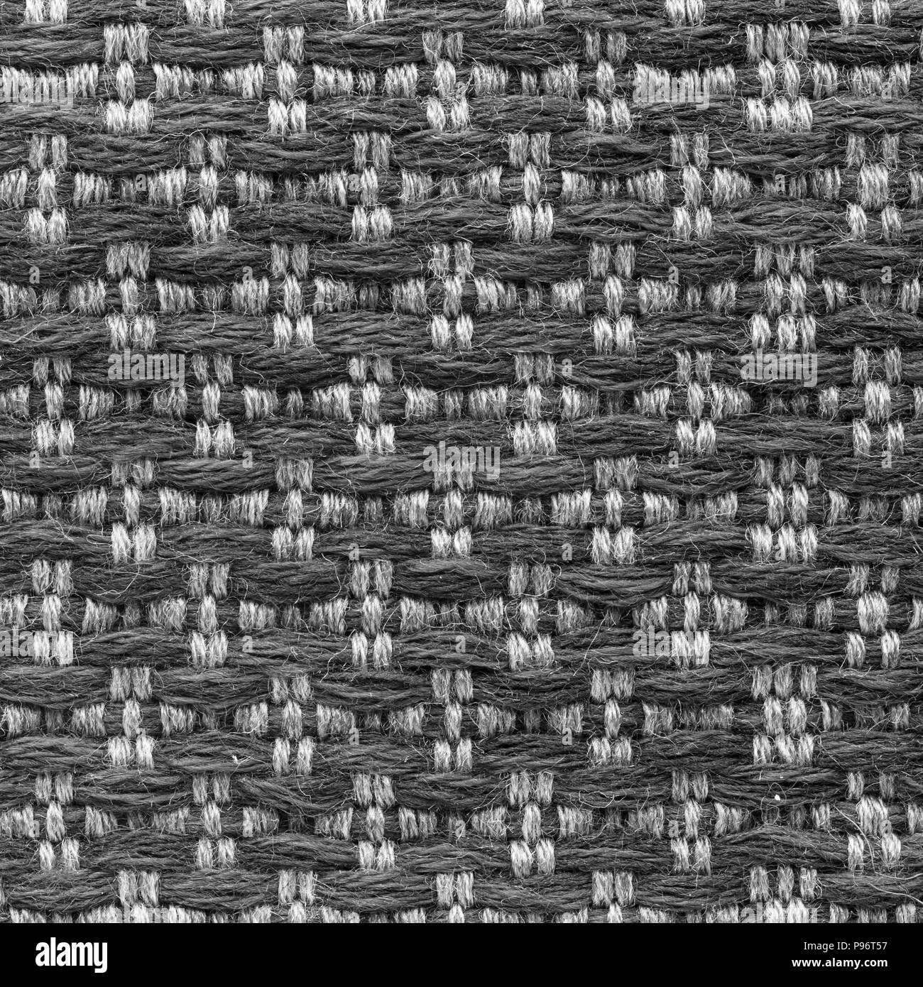 Black hand weaving matting tweed fabric texture. Closeup square ...