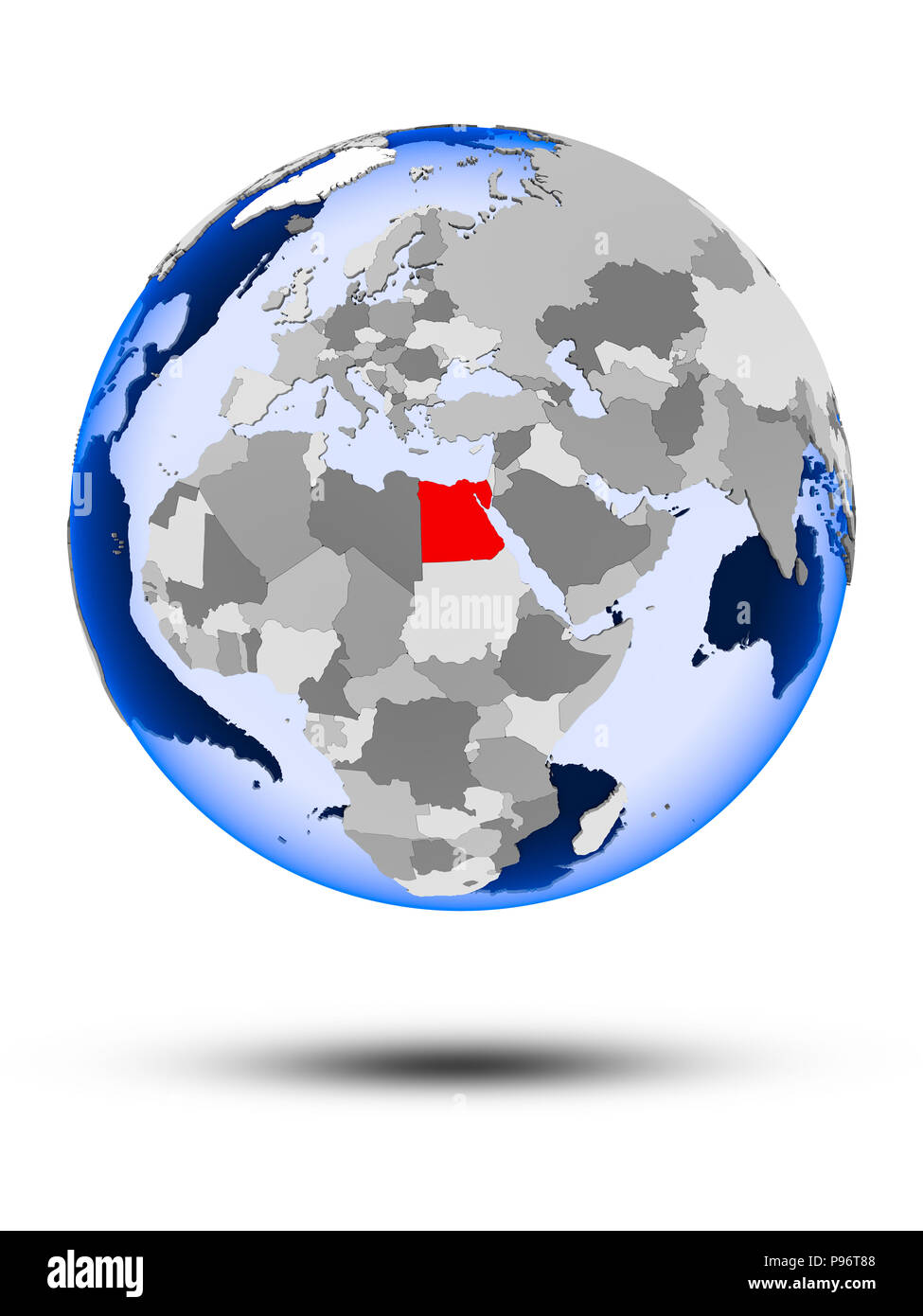 Egypt on political globe with shadow and translucent oceans isolated on ...