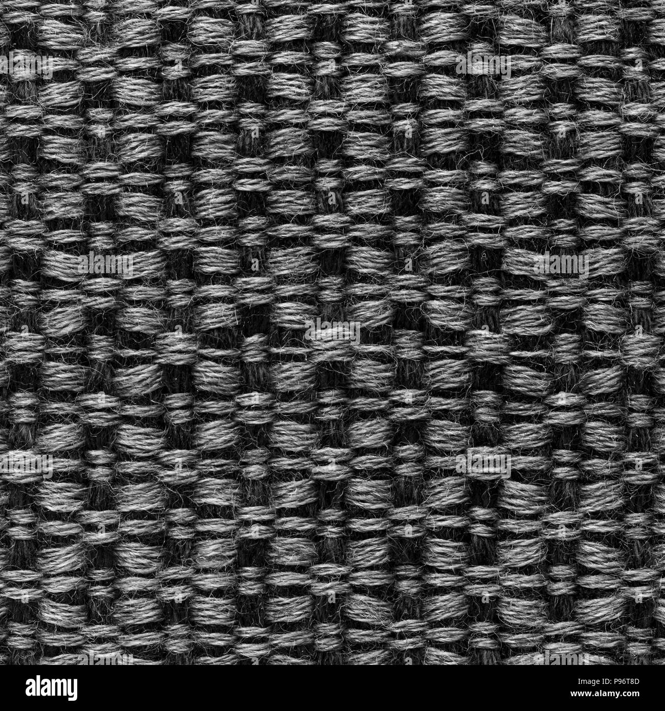 Black hand weaving matting tweed fabric texture. Closeup square ...