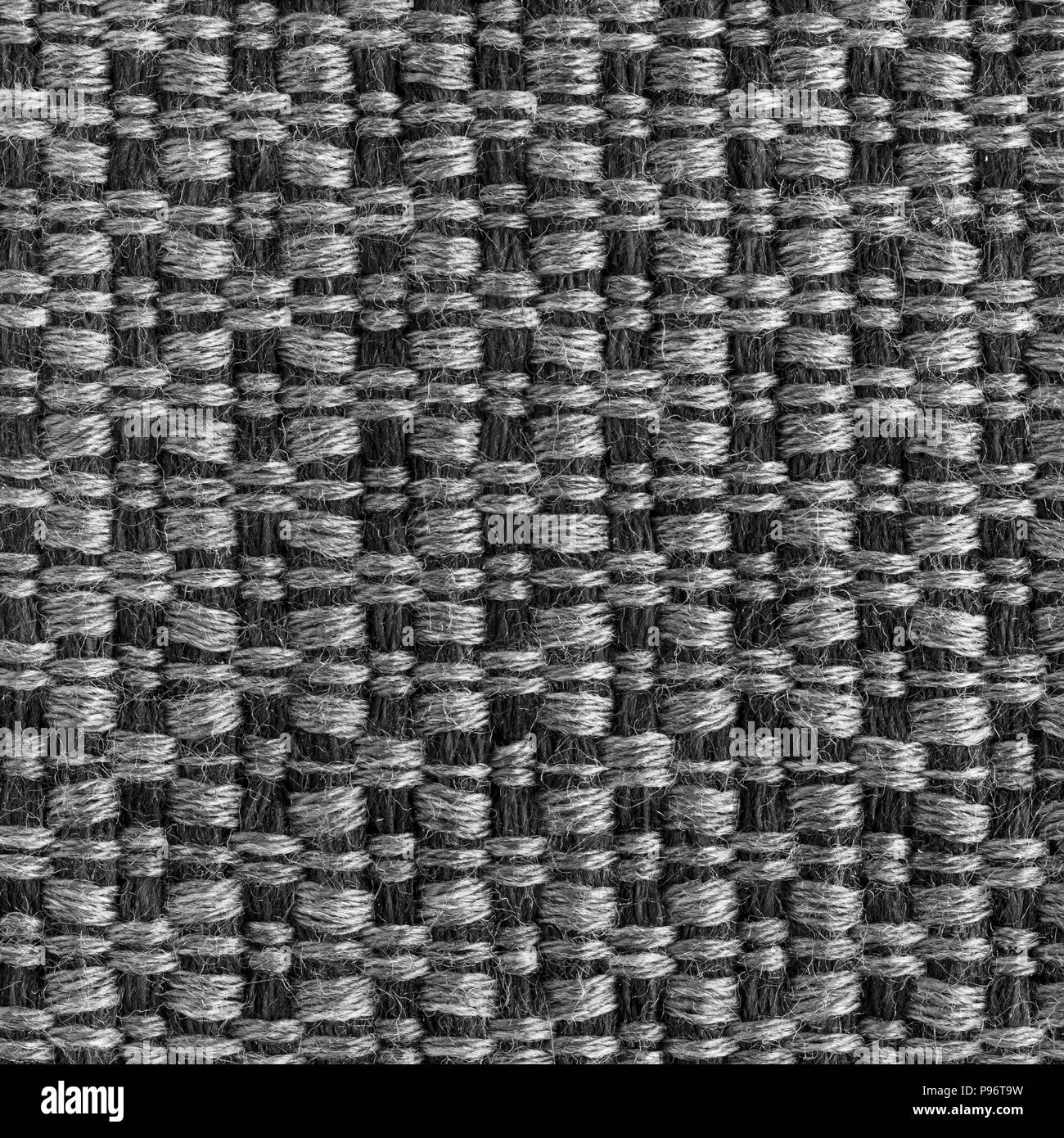 Black hand weaving matting tweed fabric texture. Closeup square ...