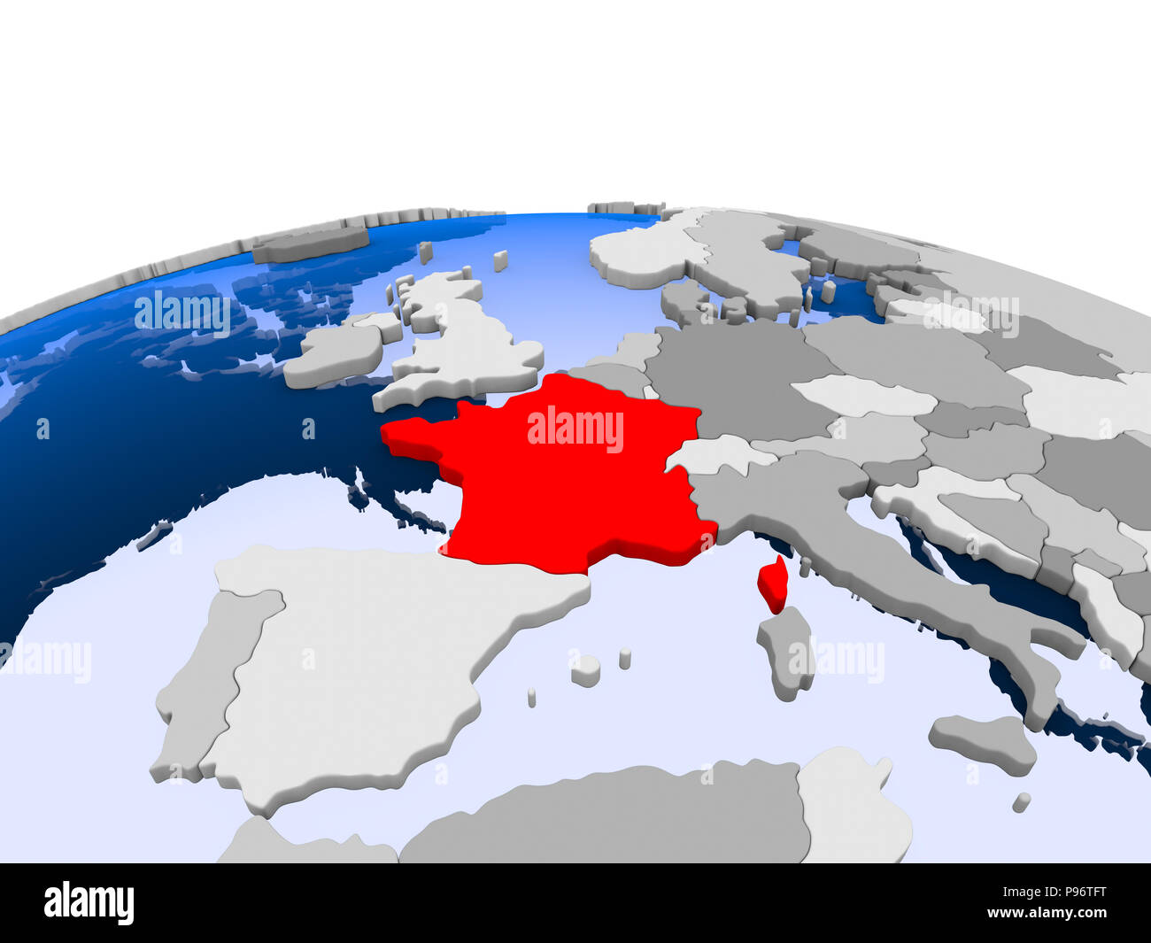 France highlighted in red on political globe with transparent oceans ...