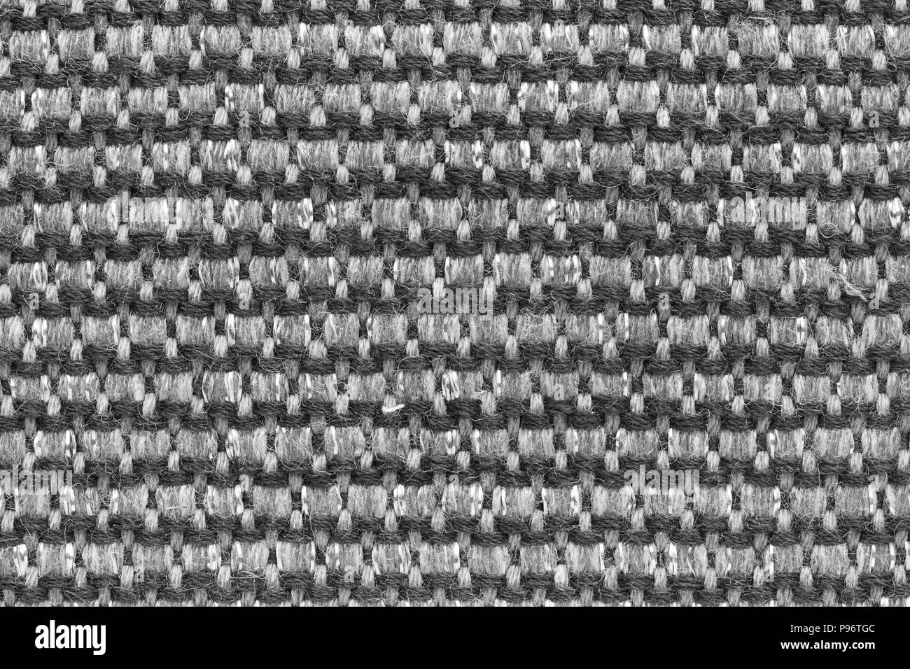 Black hand weaving matting tweed fabric texture. Closeup horizontal ...