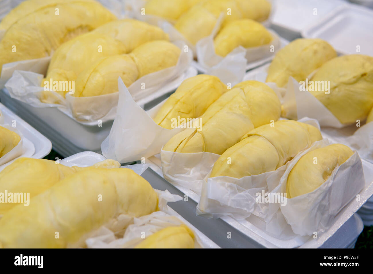 fresh durian in foam box Stock Photo - Alamy