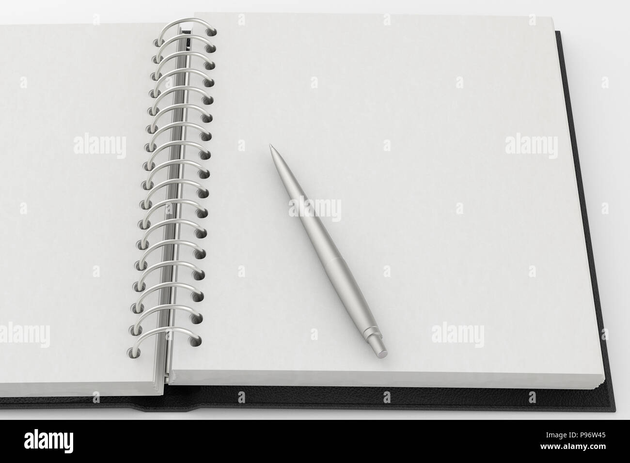 Open empty notepad with a pen. Isolated on white background. Include ...