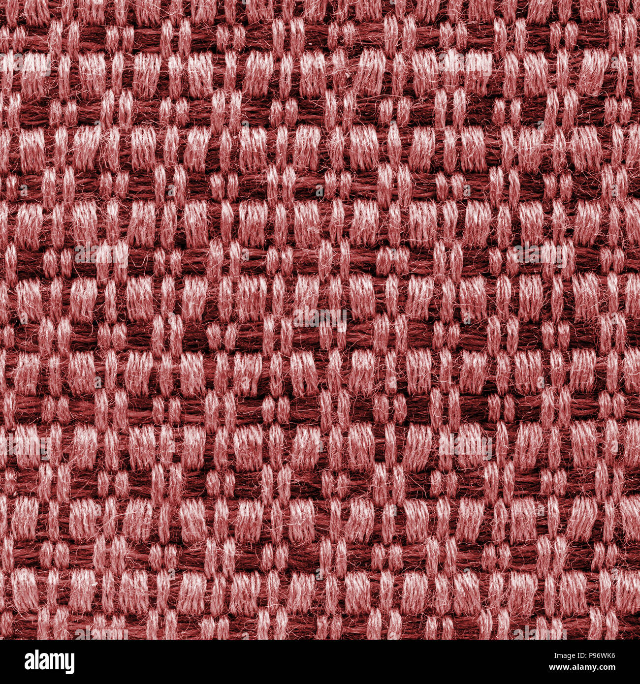 Red hand weaving matting tweed fabric texture. Closeup square fragment ...