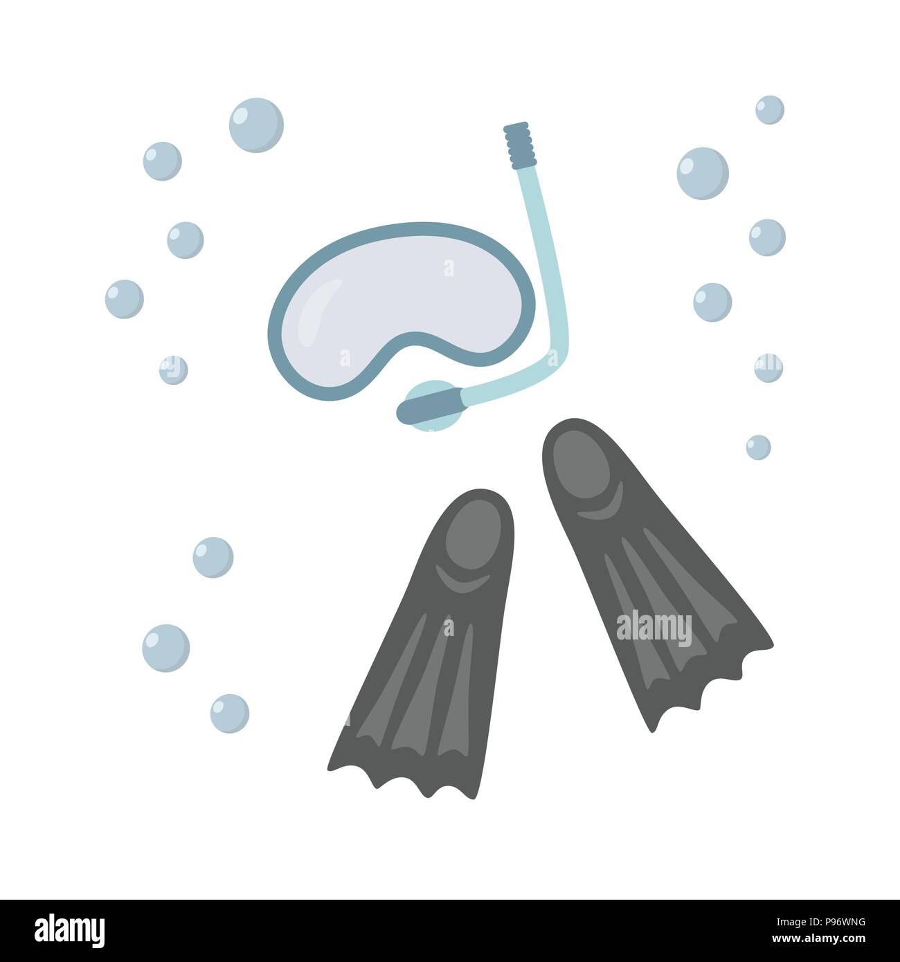 Snorkel, flippers isolated on white background. Blue diving mask ...