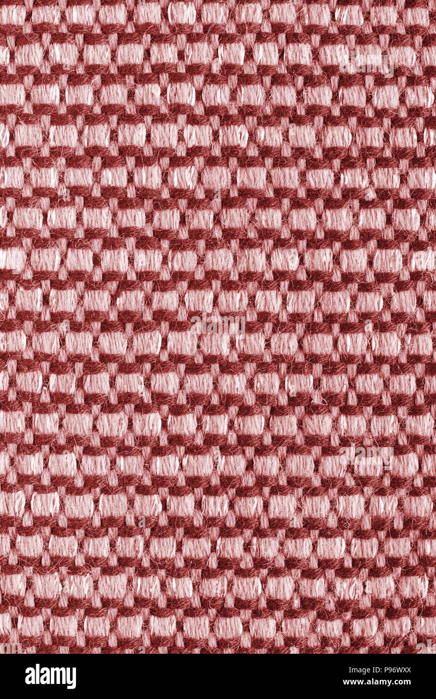 Red hand weaving matting tweed fabric texture. Closeup vertical ...