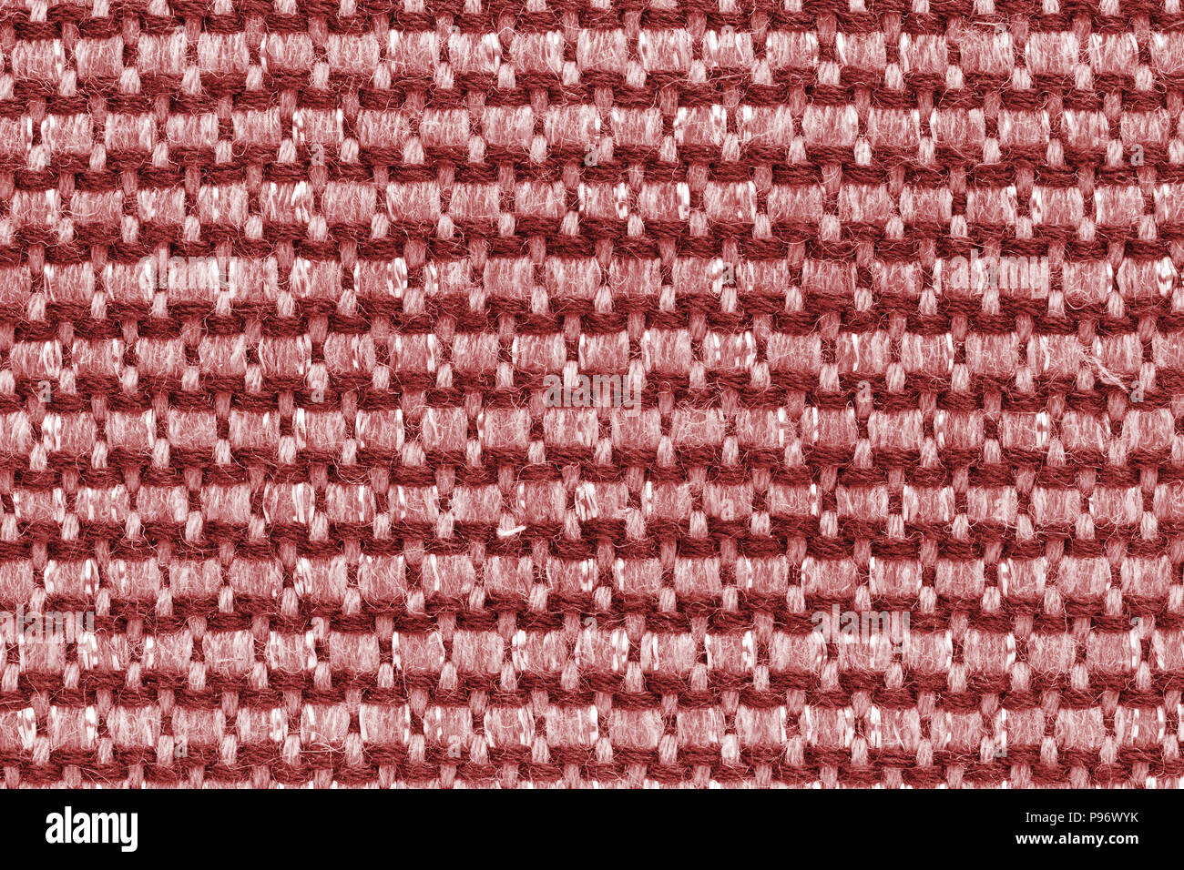 Red hand weaving matting tweed fabric texture. Closeup horizontal ...