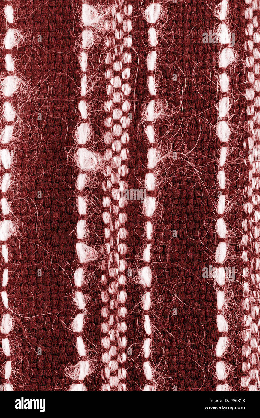 Red hand weaving matting tweed fabric texture. Closeup vertical ...