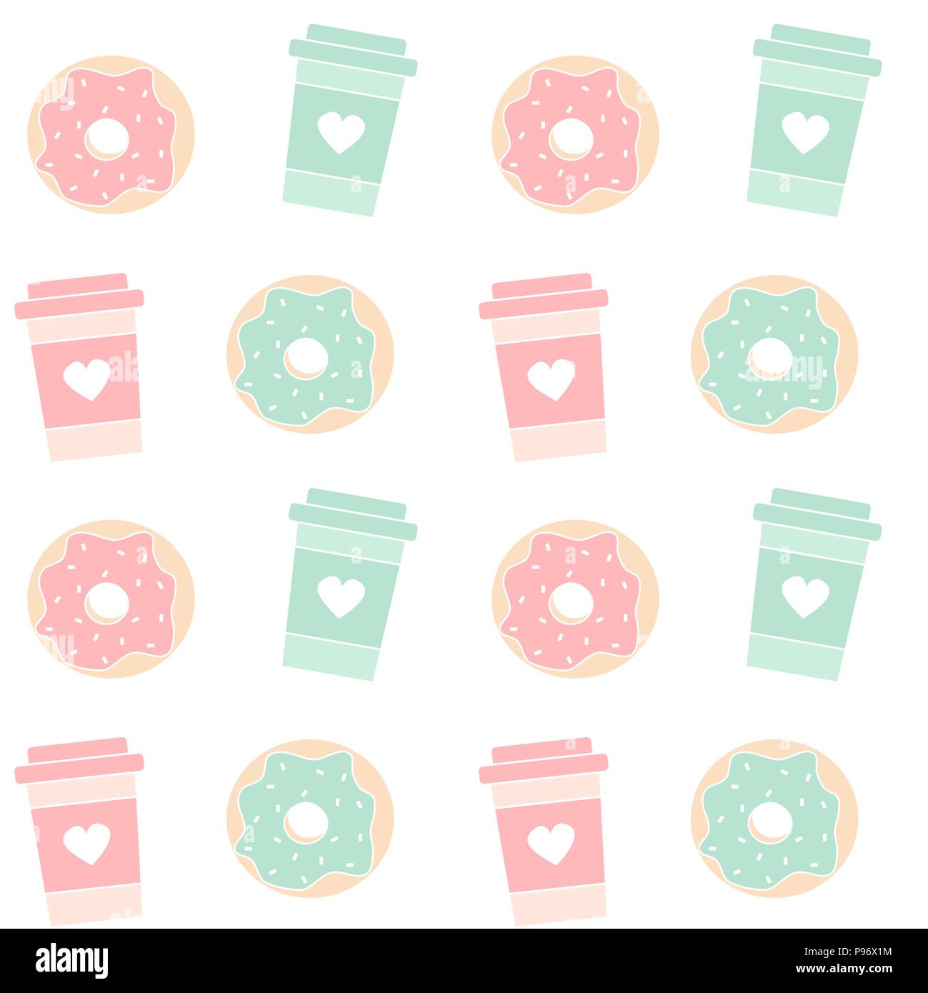 cute colorful donuts and coffee seamless vector pattern background ...