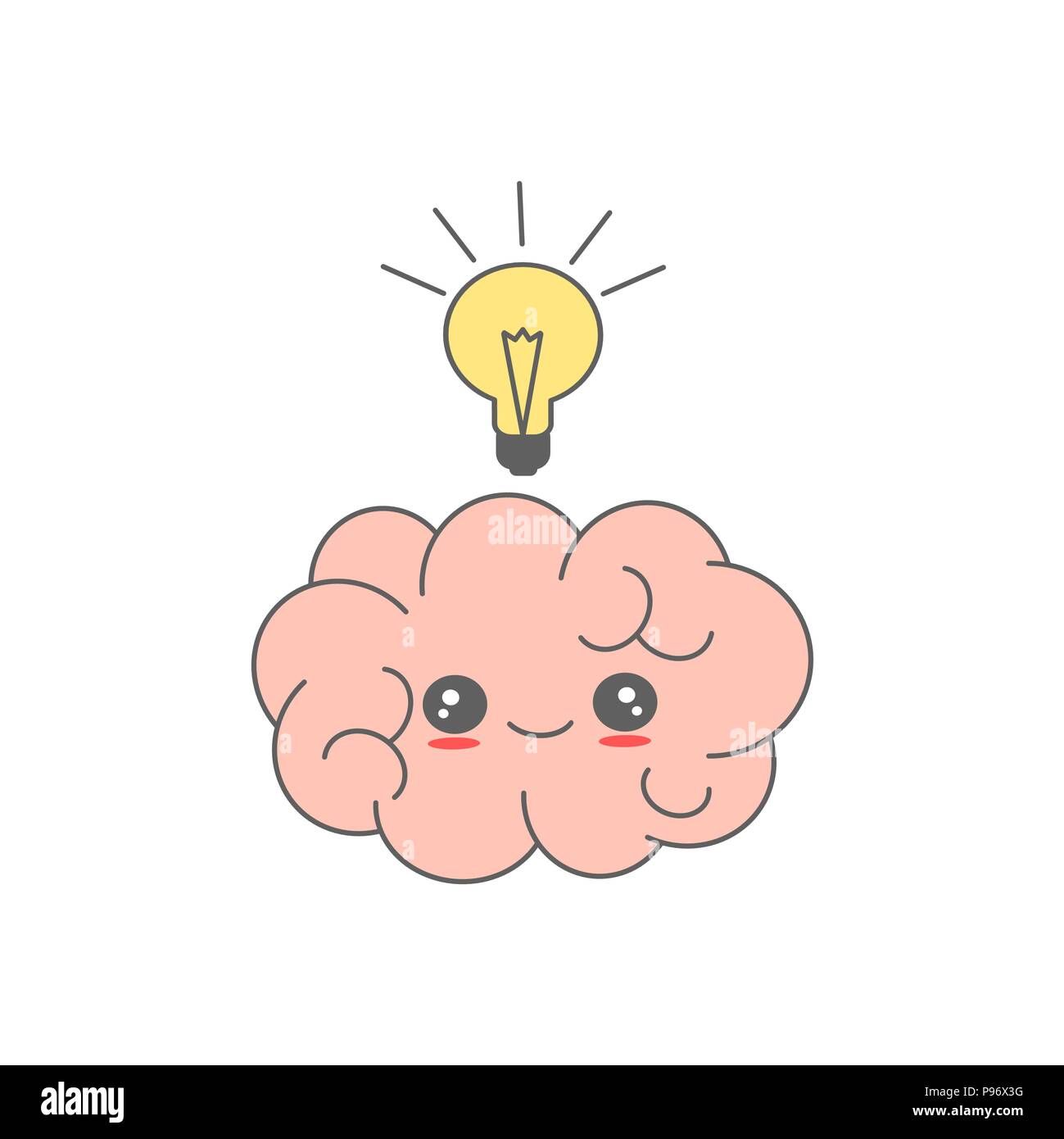 cute cartoon brain with idea funny vector concept illustration Stock ...