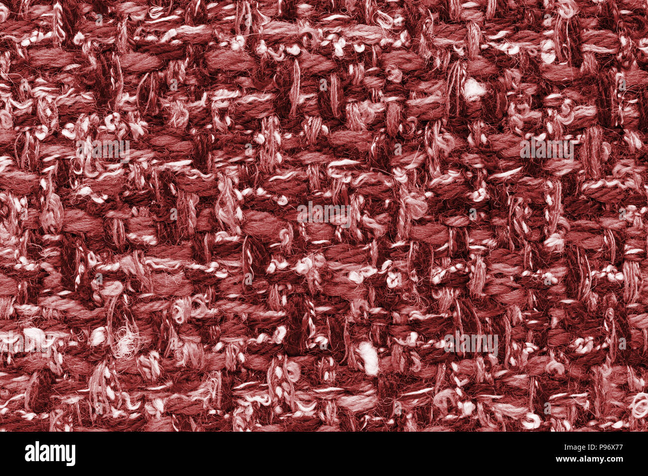 Red hand weaving matting tweed fabric texture. Closeup horizontal ...