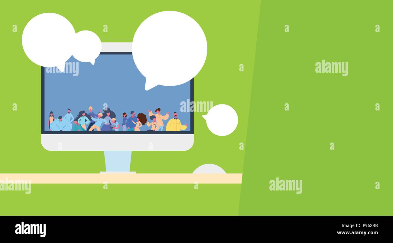 people group computer chat bubble application communication cartoon ...