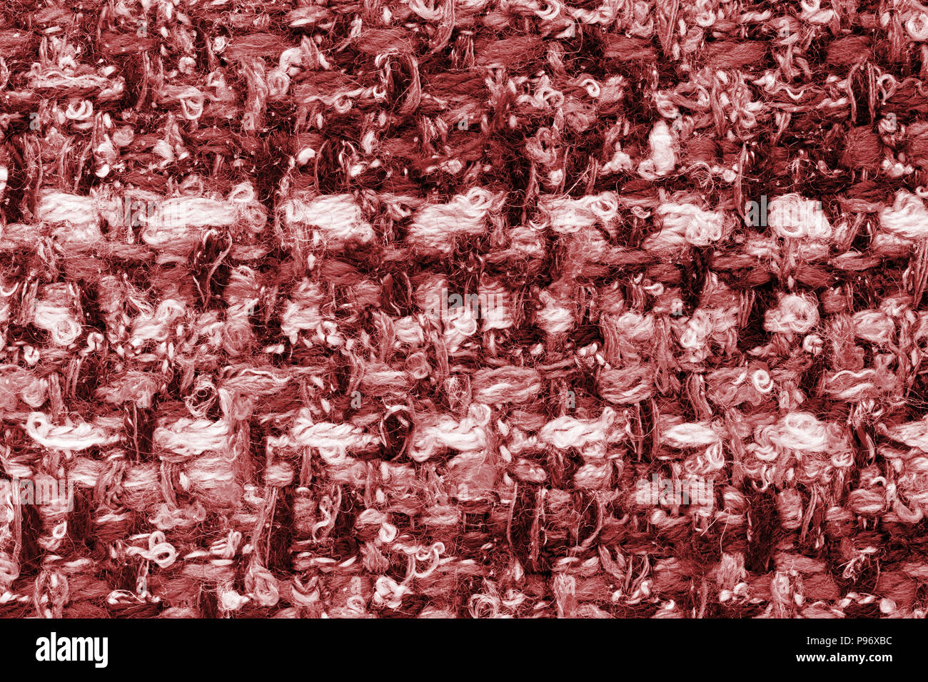 Red hand weaving matting tweed fabric texture. Closeup horizontal ...