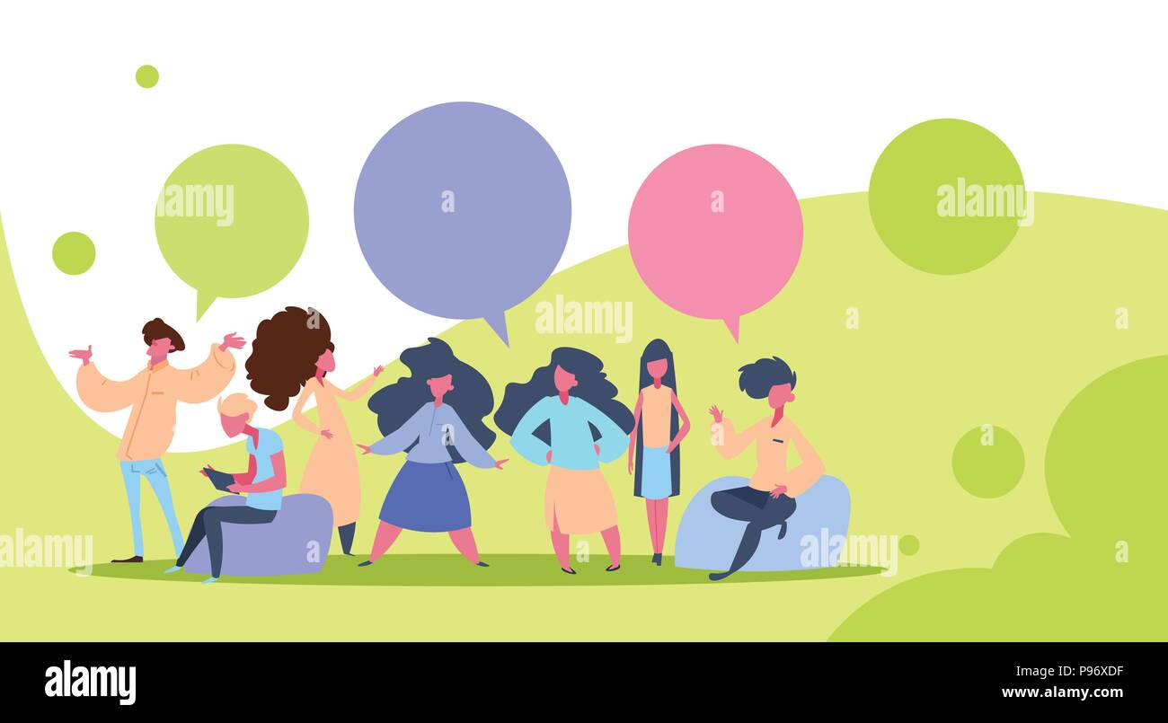 people chat bubbles creative green background flat colorful balloons ...